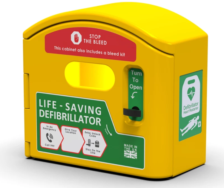 DefibCaddy External Unlocked Defibrillator Cabinet & STOP THE BLEED St ...