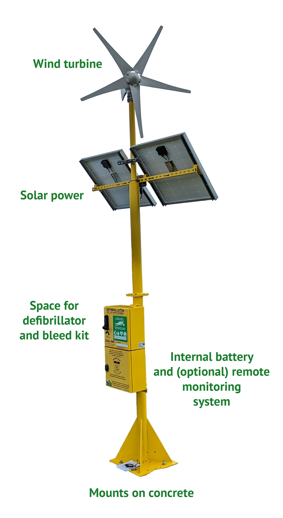 Solar & Wind Powered AED Defibrillator Cabinet with optional full remo ...